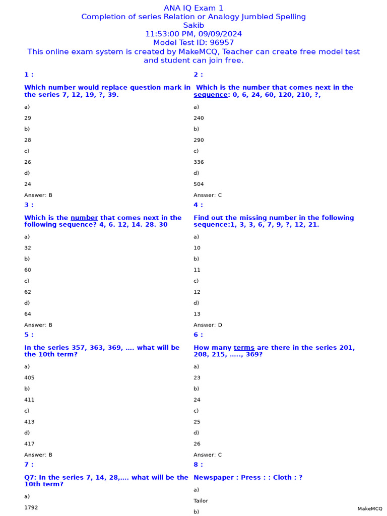Ana Iq 1 | PDF | Teaching Methods & Materials