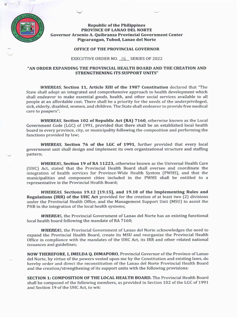 Executive Order No. 26 Series of 2022 | PDF