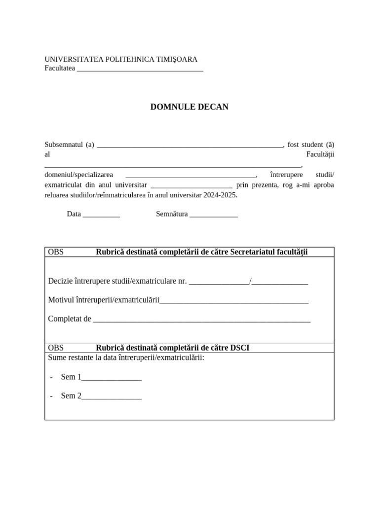 Model Cerere Reinmatriculare | PDF