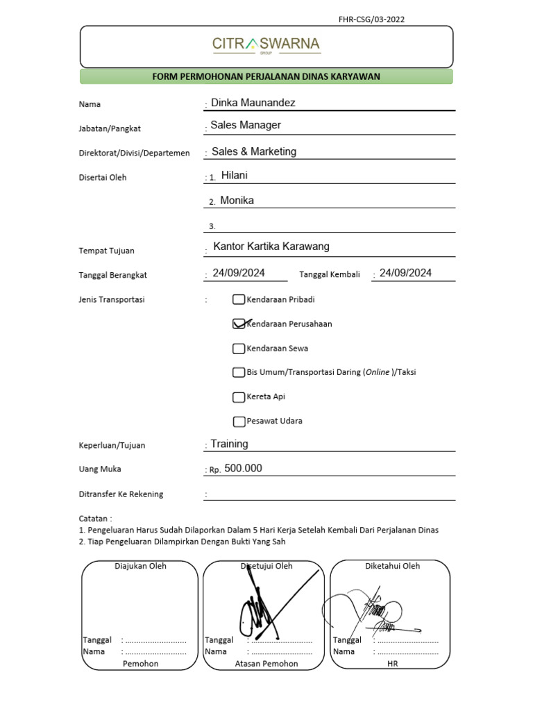 001 - Form Perjalanan Dinas (1) (1) 0 | PDF