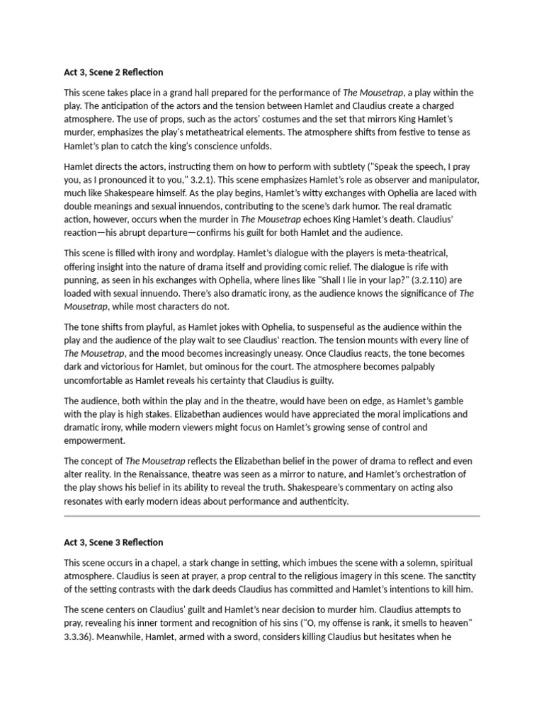 Hamlet Act 3, 4 Reflection Essays | PDF | Hamlet | Classics
