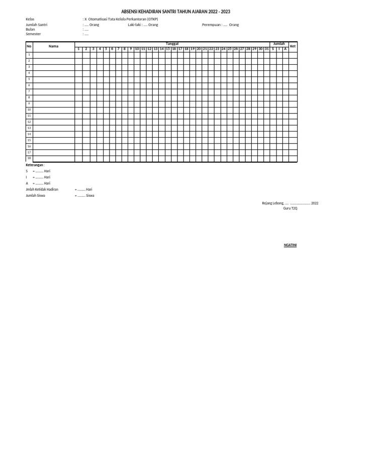 Absen T2Q (SMK It Ku) | PDF | Teaching Methods & Materials