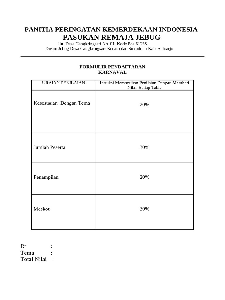 Formulir Penilaian Karnaval Prj 2024 | PDF