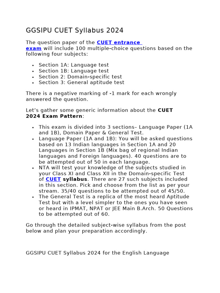 GGSIPU CUET Syllabus 2024 | PDF