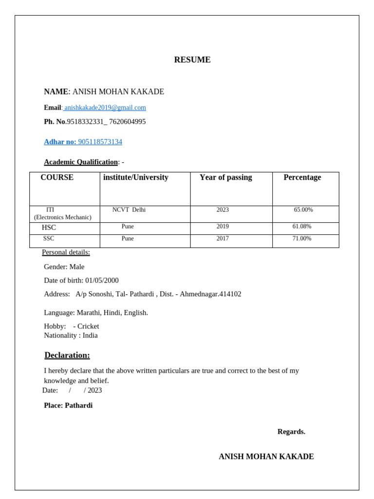 Anish Kakade Resume | PDF