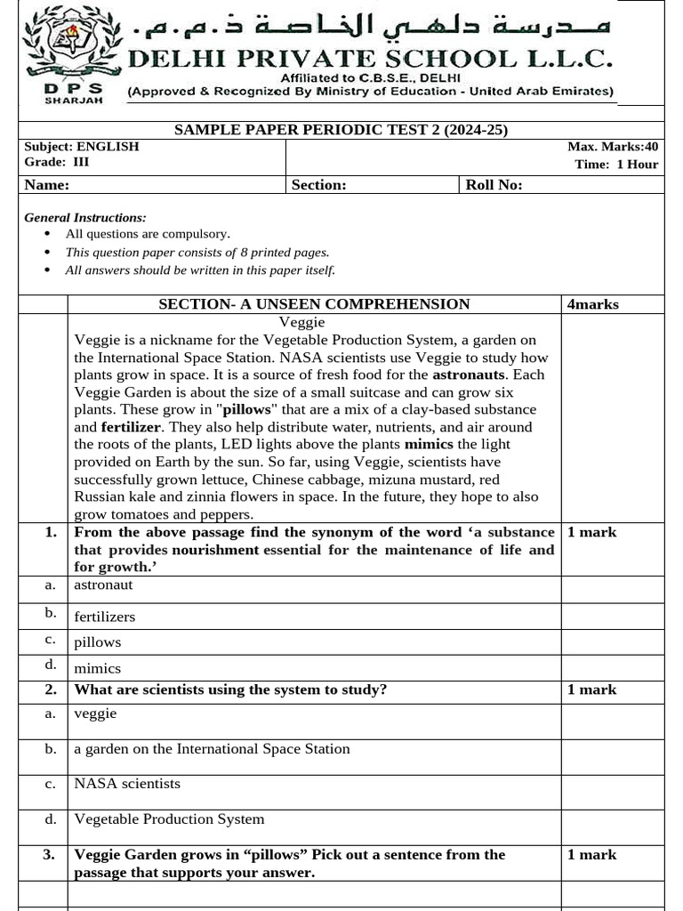 GR 3 - Pt2 - Sample Paper - 2024-25 | PDF