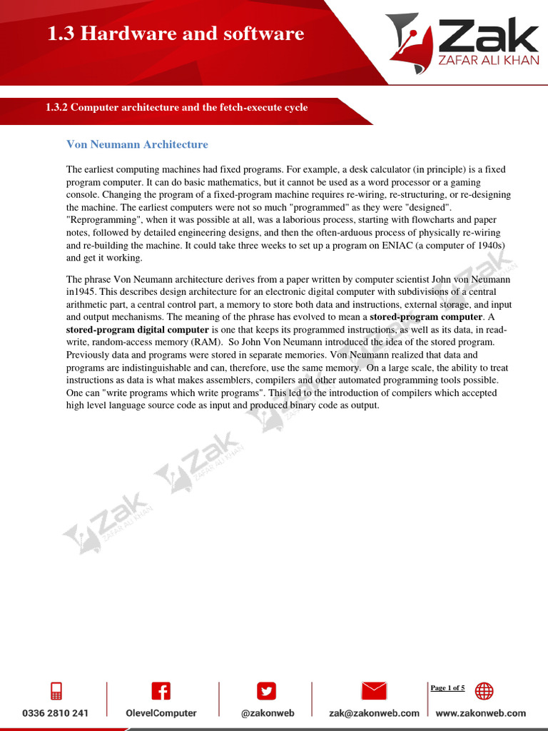 1.3.2 Computer Architecture and The Fetch-Execute Cycle | PDF