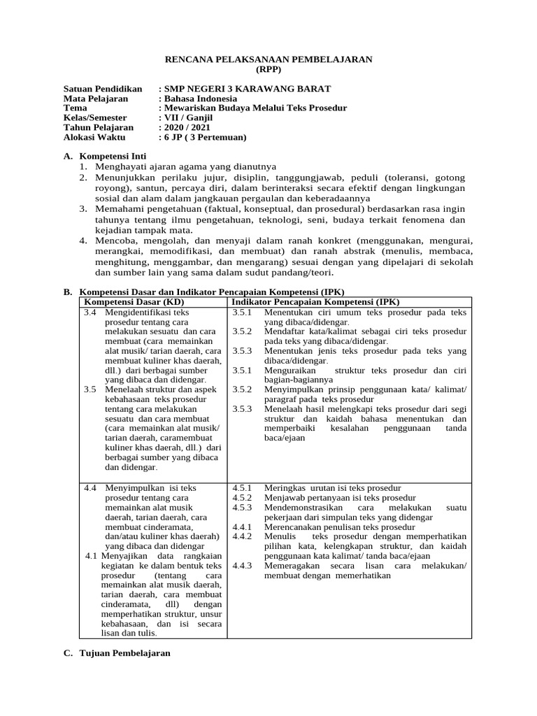 RPP Bab 3 Teks Prosedur | PDF