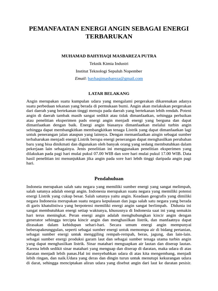 Pemanfaatan Energi Angin Sebagai Energi Terbaharukan | PDF