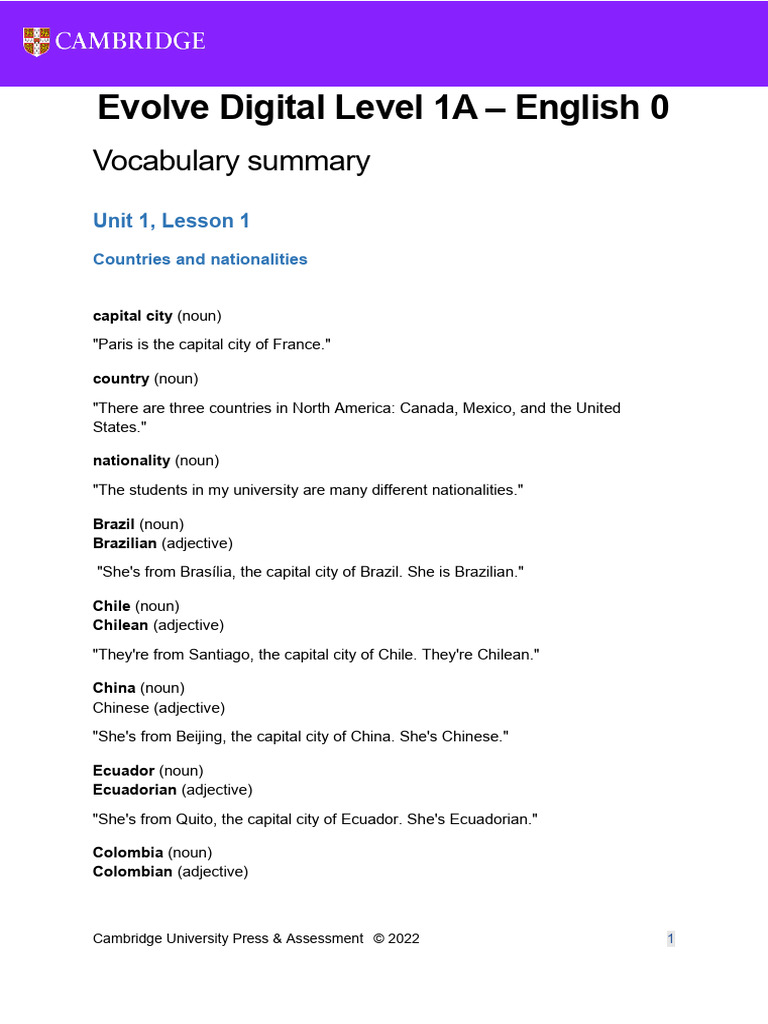 Unit 1 - E0 - Vocabulary | PDF