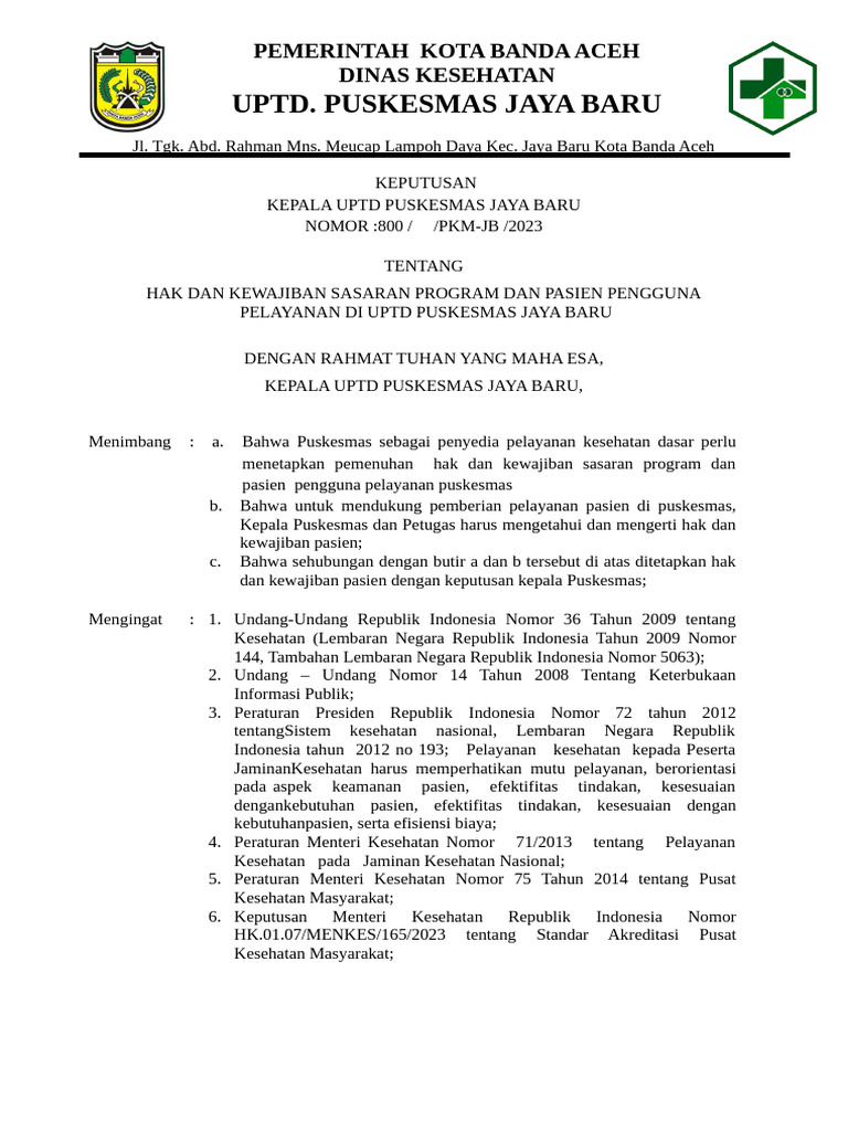 Kop Puskesmas Jaya Baru | PDF