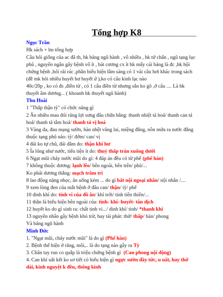 Tổng hợp K8: Ngọc Trần | PDF