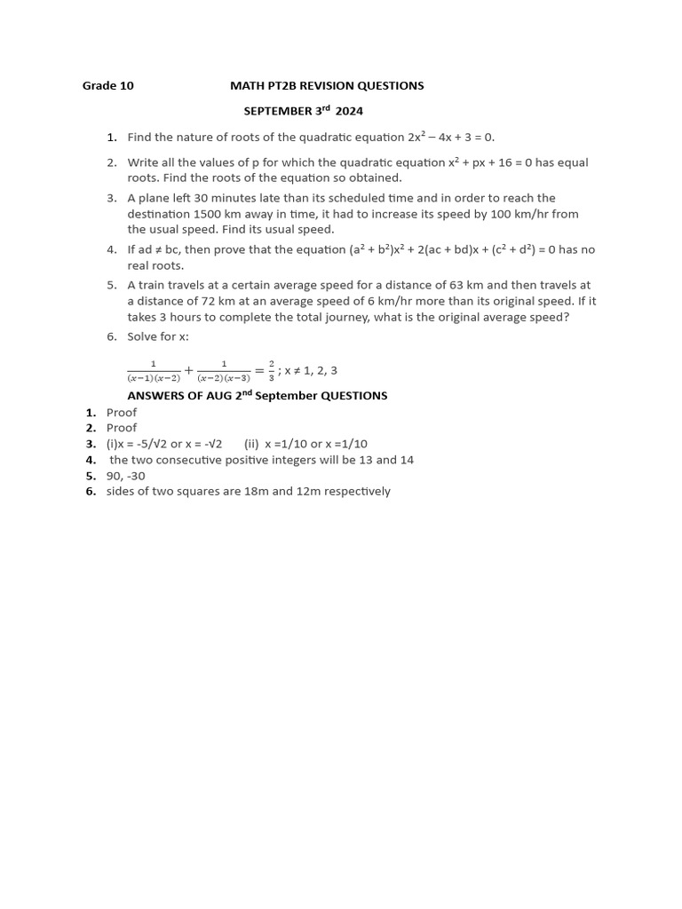 3rd SEP 10th Grade Math Rev Questions | PDF