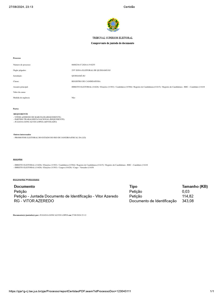 Protocolo Juntada Documento Vitor | PDF
