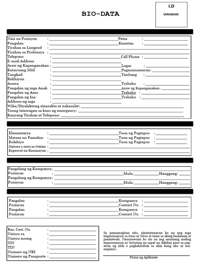 Biodata Tagalog | PDF