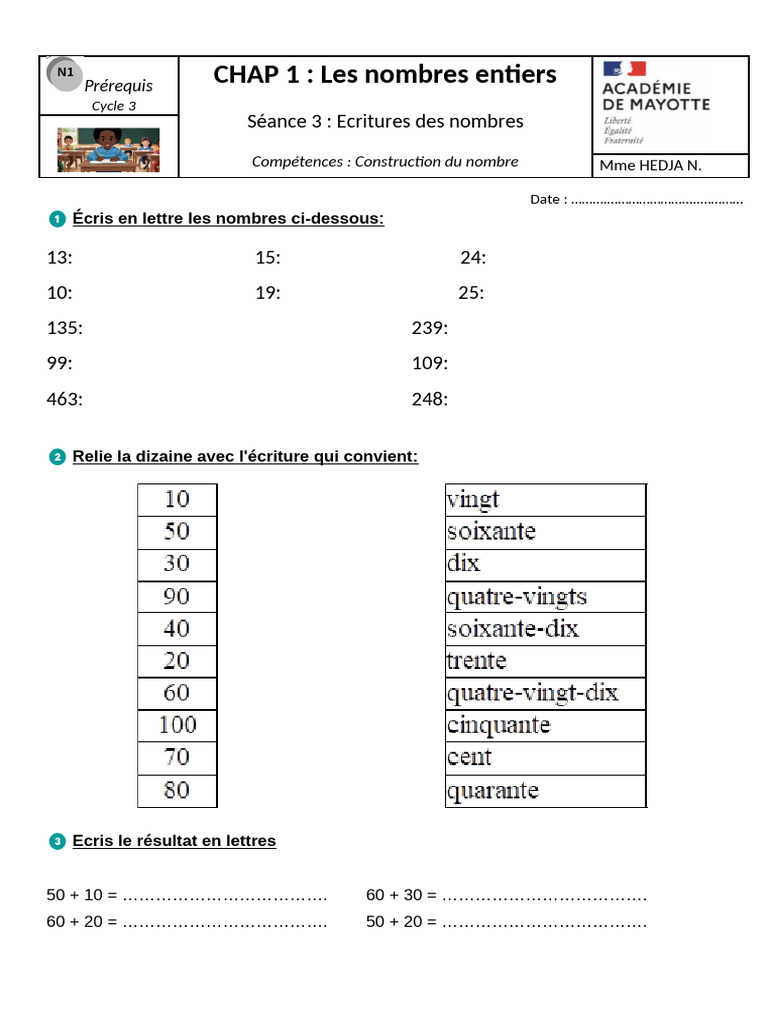 Pece2 Exercices Ce2 Lire Et Écrire Les Nombres Entiers de 0 À 999 | PDF