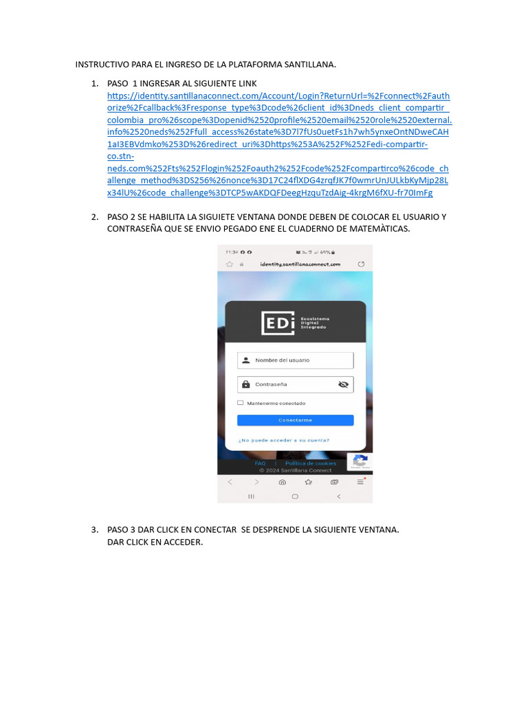Instructivo para El Ingreso de La Plataforma Santillana | PDF
