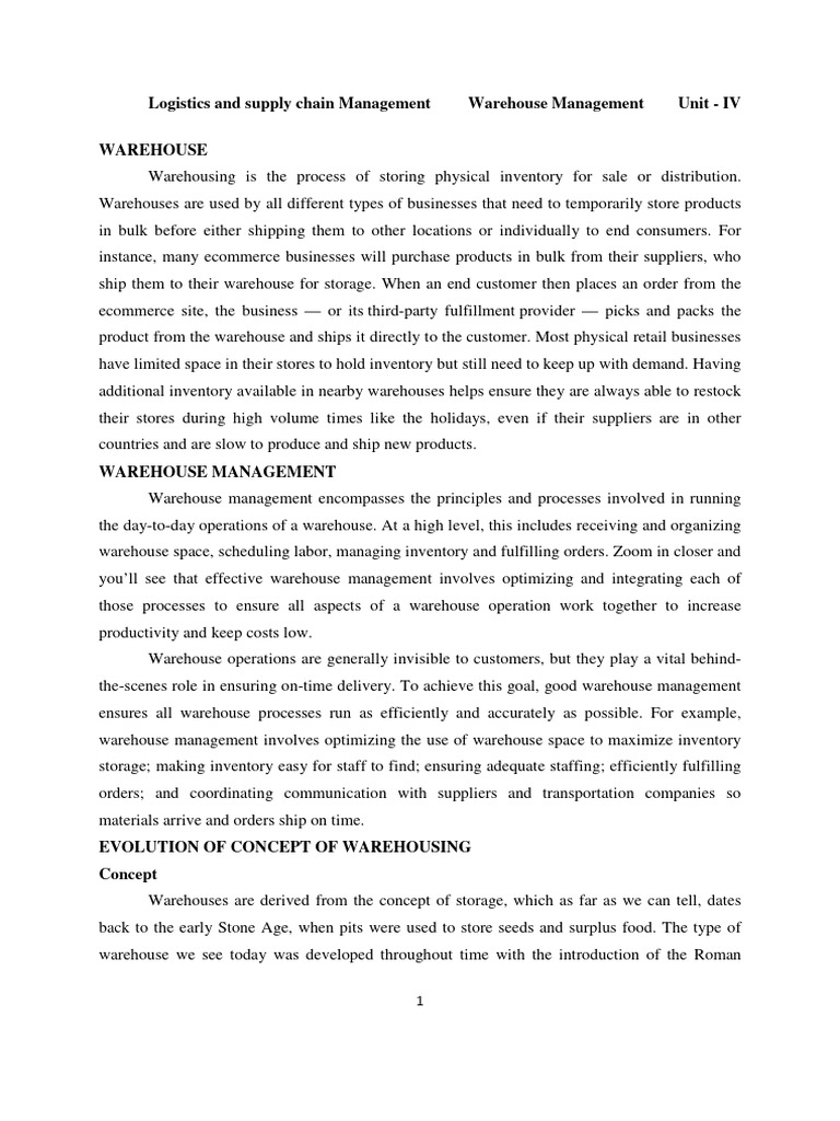 Unit- IV_Warehouse Management_ | PDF