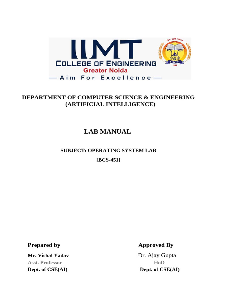 Operating System Lab Manual [BCS-451] | PDF | Operating System ...