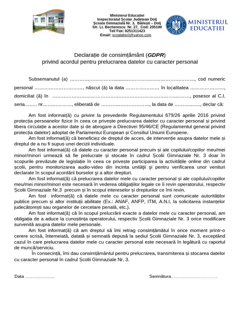 Declaratie GDPR | PDF