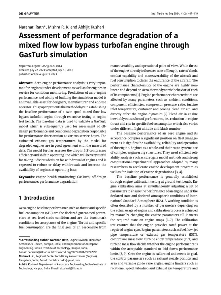 Assessment Of Performance Degradation Of A Mixed Flow Low Bypass Turbofan Engine Through Gasturb