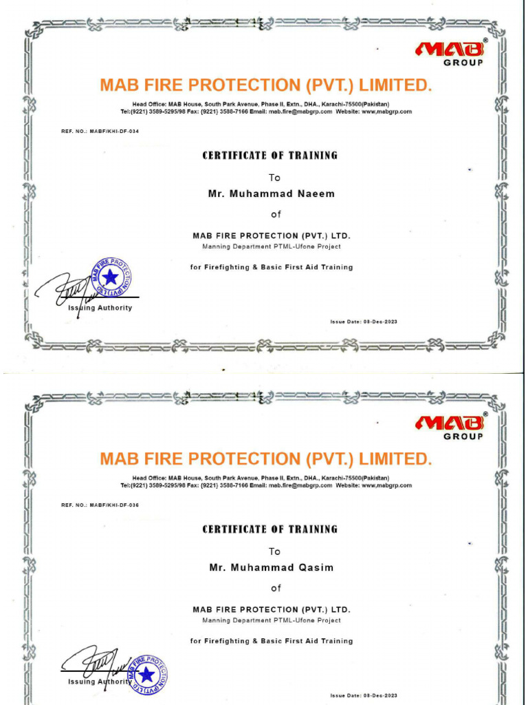 MAB Team Training Certificates | PDF