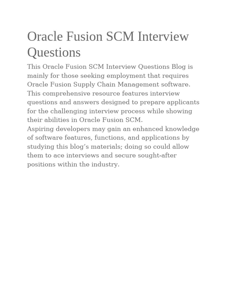 Oracle Fusion SCM Interview Questions | PDF