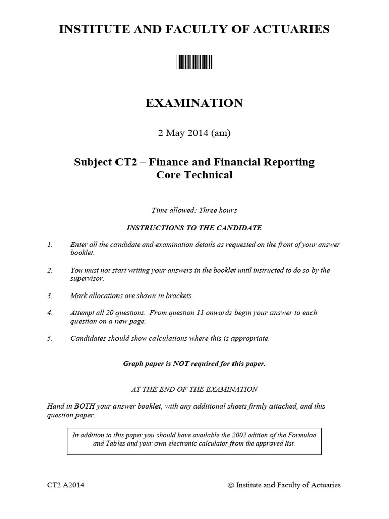 IandF CT2 201404 Exam | PDF