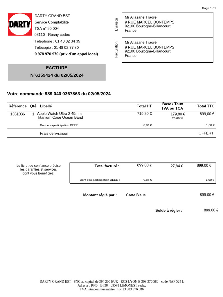 Facture Darty 2 2 | PDF