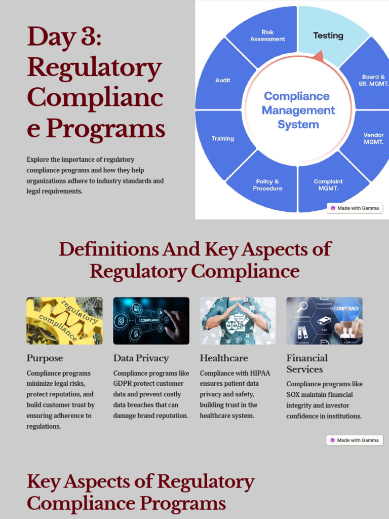 Day 3 Regulatory Compliance Programs | PDF