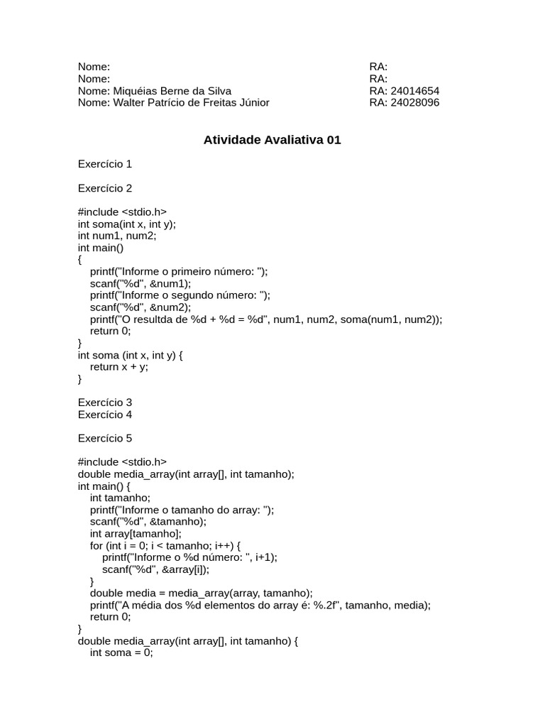 Atividade Avaliativa Algoritmos Pdf