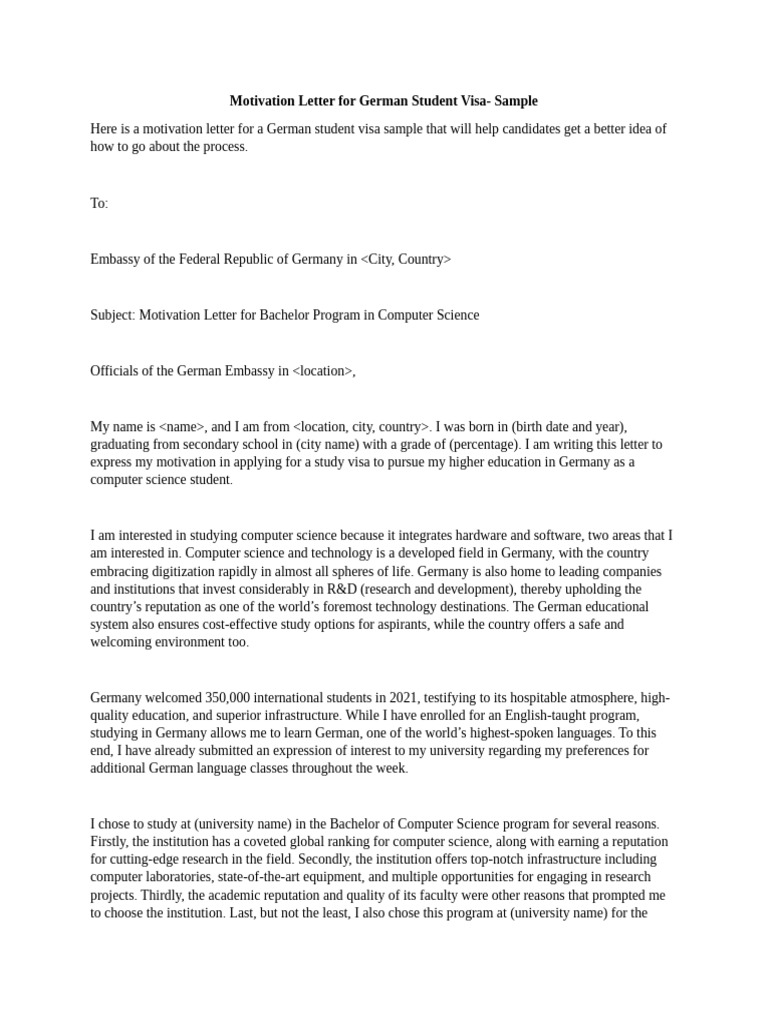 Motivation Letter For German Student Visa | PDF