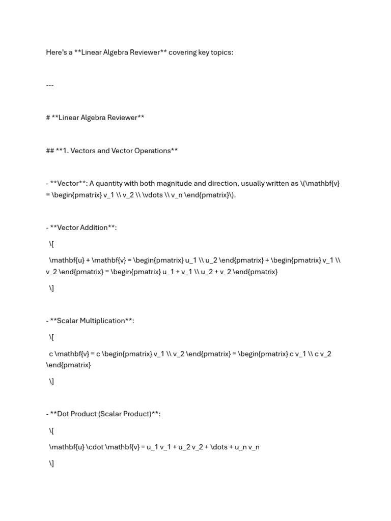 Linear Algebra Reviewer | PDF | Eigenvalues And Eigenvectors | Teaching Methods & Materials