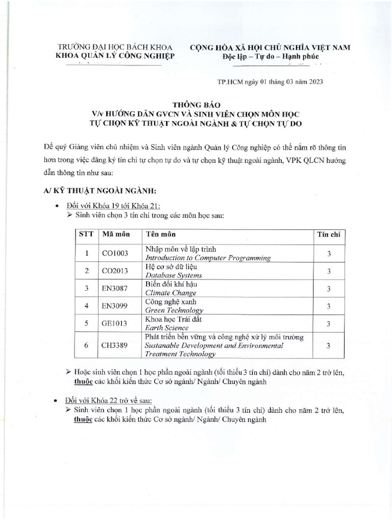 Huong Dan Tu Chon KT Ngoai Nganh Va Tu Do 2 | PDF