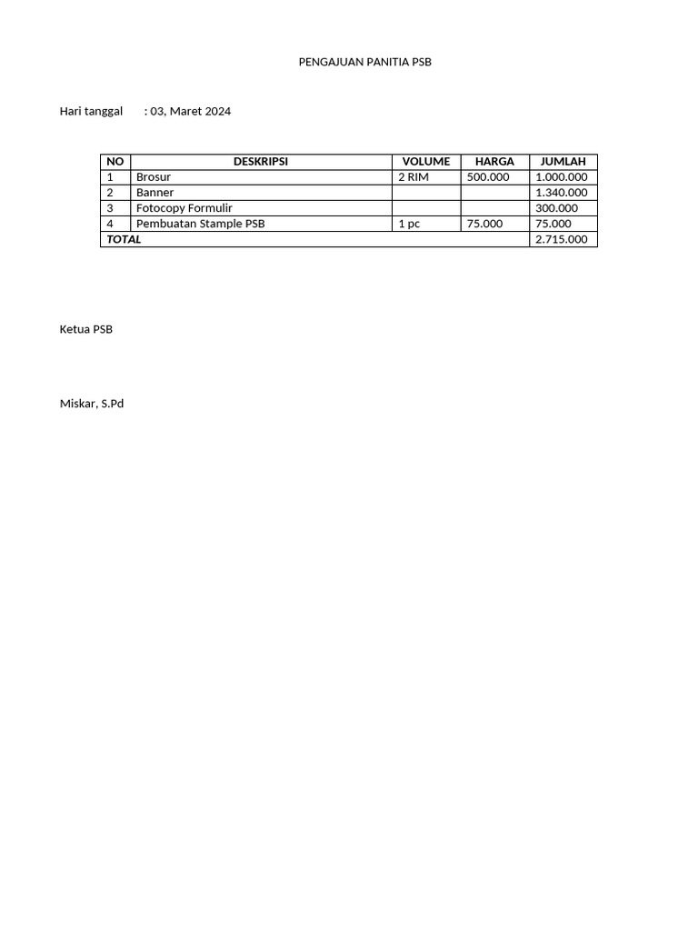 Pengajuan Panitia PSB | PDF