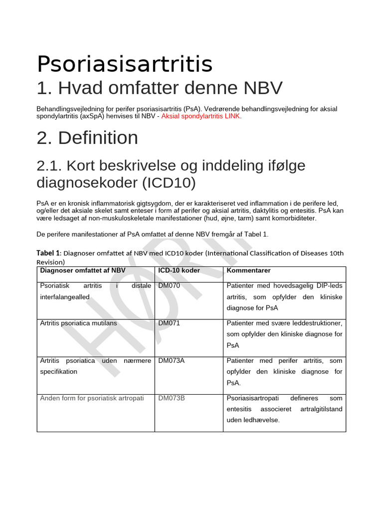 NBV PsA 2022 Endelig Til Kommentering I DRS Og Gigtforeningen Opdaterede Referencer | PDF