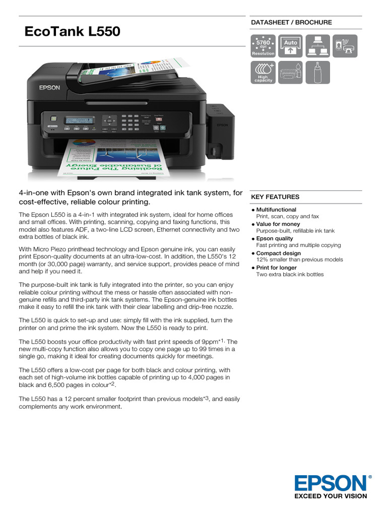 EcoTank L550 Datasheet | PDF