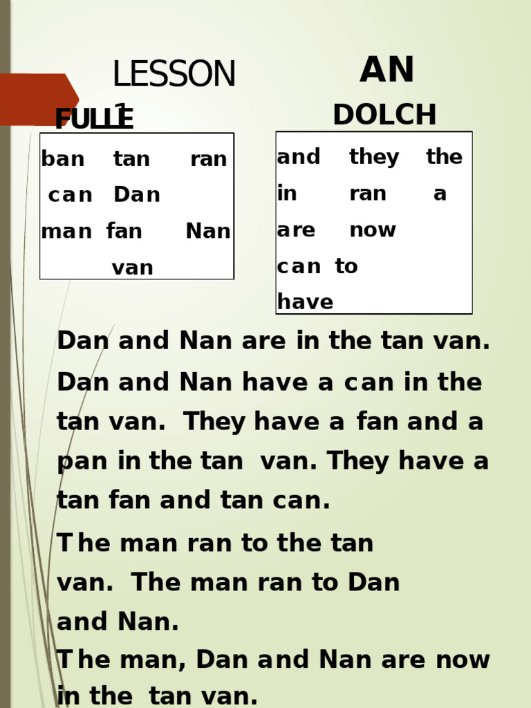 Fuller Dolch Reading Lesson 1 19 | PDF