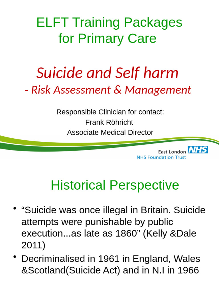 ELFT PC Teaching - Suicide and Self Harm | PDF