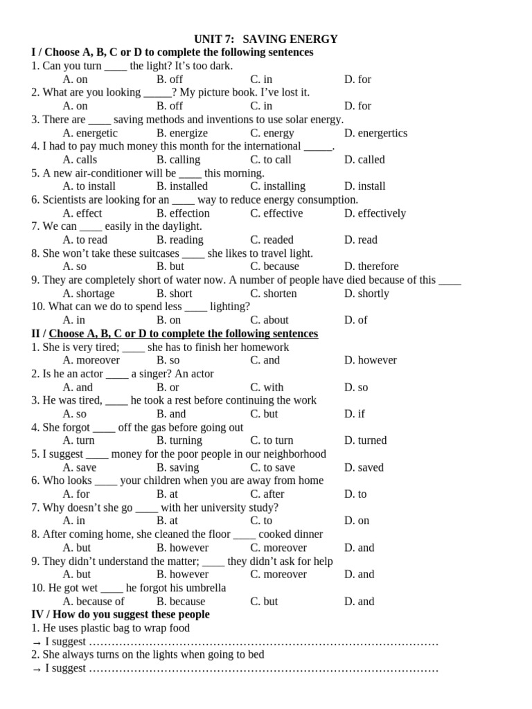 Bai Tap Unit 7 | PDF