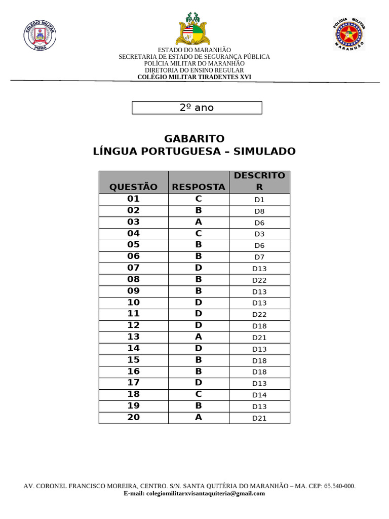 Simulado - LP - 2º Ano (Gabarito) | PDF