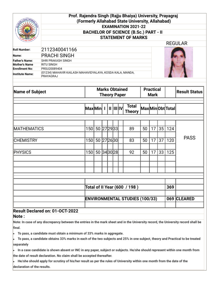 Prachi BSC 2nd Year Result | PDF | Academic Degree | Qualifications