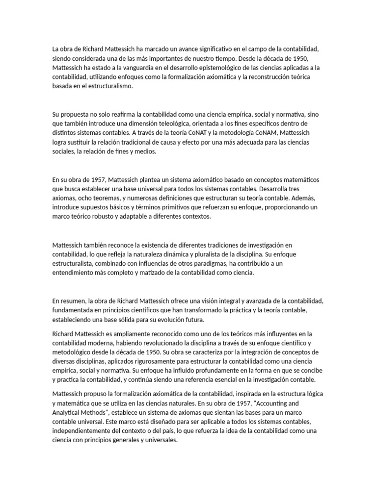 Richard Mattessich: Revolución en Contabilidad | PDF | Contabilidad ...