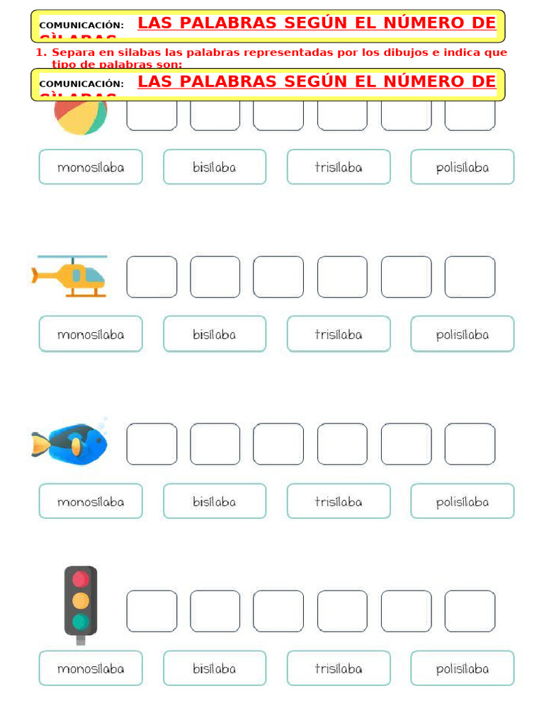 Ficha Com Las Palabras Segun El Numero de Silabas | PDF