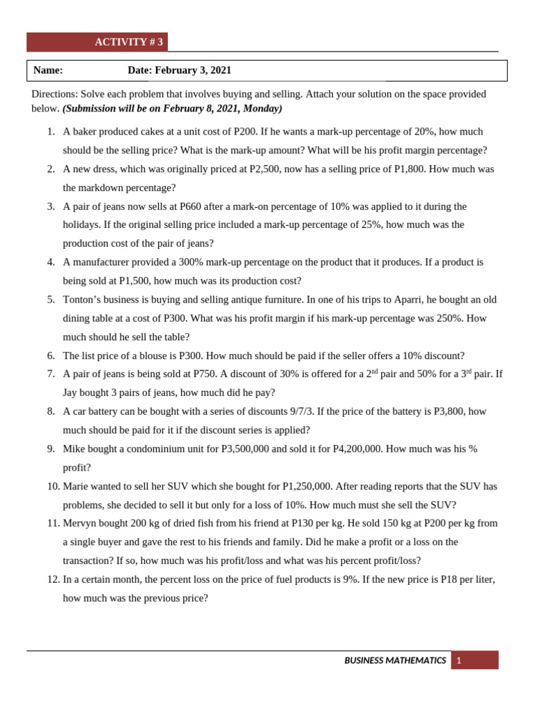 Grade 11 BM Activity 3 | PDF