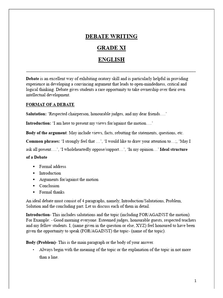 XI Debate Writing | PDF