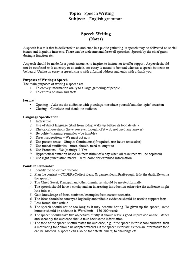 Speech Writing Notes Pdf Pdf