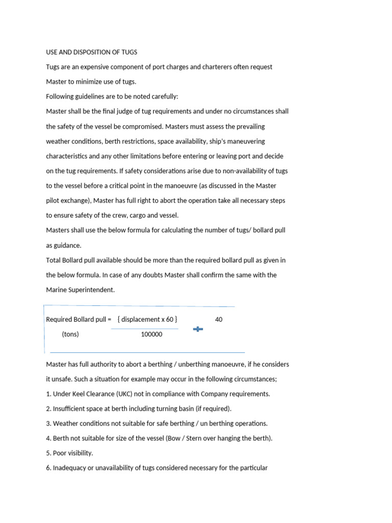 Bollard Pull Calculation | PDF | Technology & Engineering