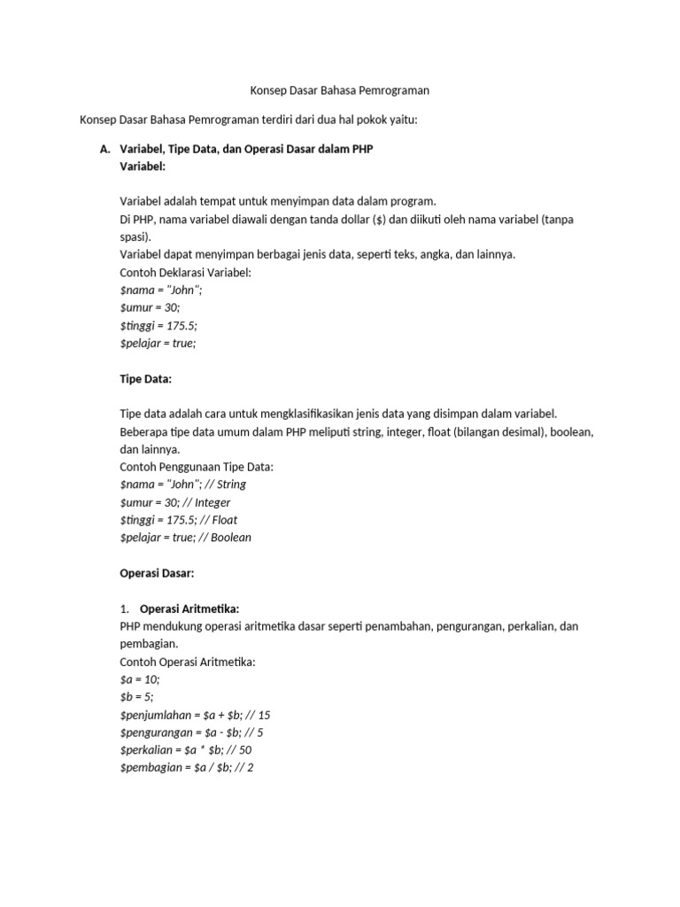 Konsep Dasar Bahasa Pemrograman | PDF