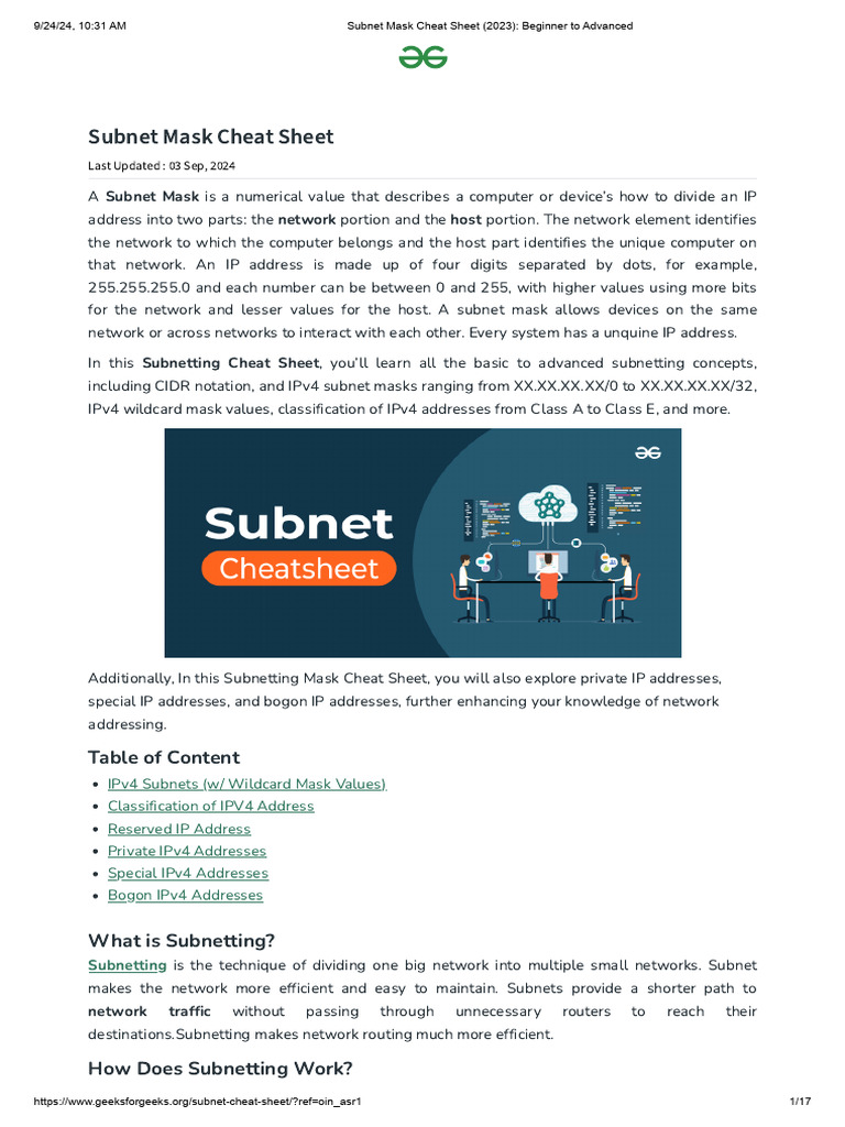 Subnet Mask Cheat Sheet (2023) - Beginner To Advanced | PDF | Ip Address | Computers